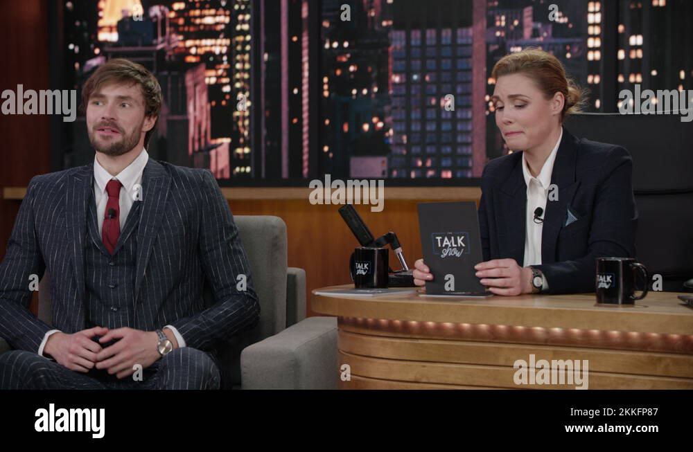 Late-night talk show female host having a conversation with celebrity ...