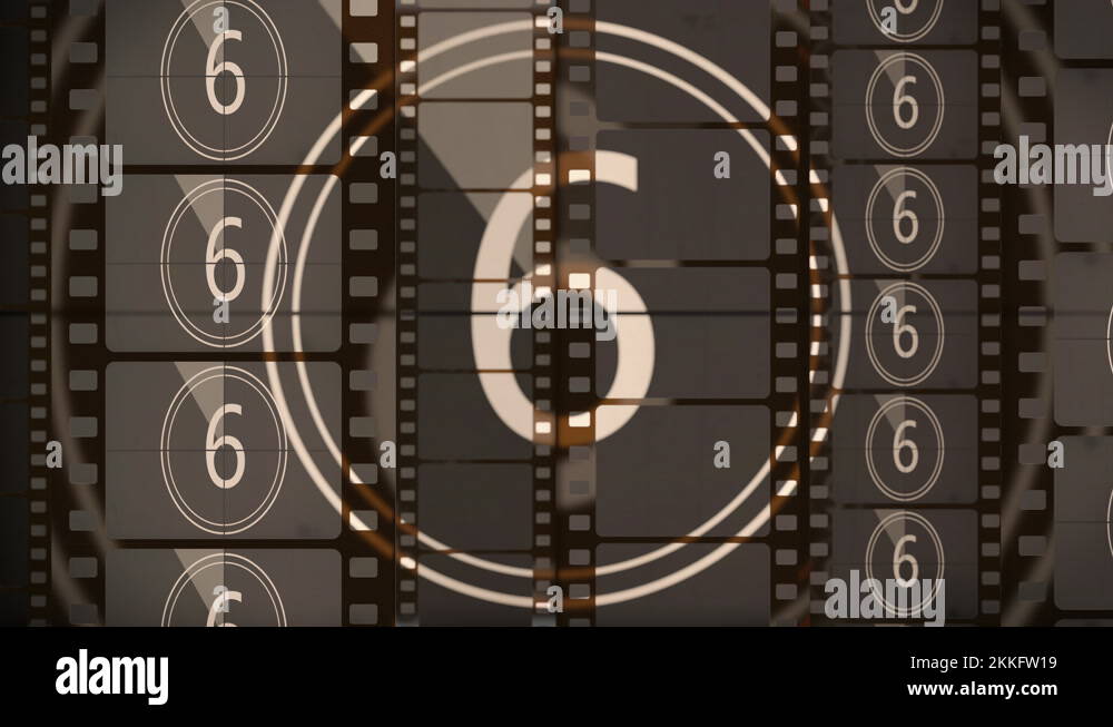 Film countdown background with film strip on the cinema screen Stock ...