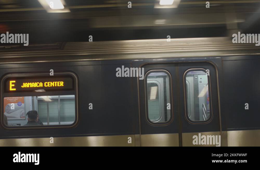 MTA Subway Train In NYC exiting Station seen inside another train ...