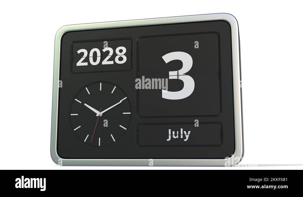 July 4, 2028 date on the flip clock calendar, 3d animation Stock Video ...