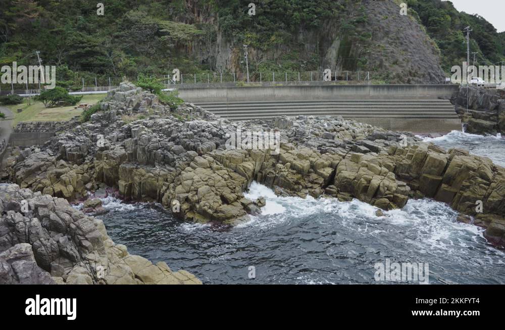 Rugged Columnar Joint Rock Seaside of Echizen Coast, Fukui Stock Video ...