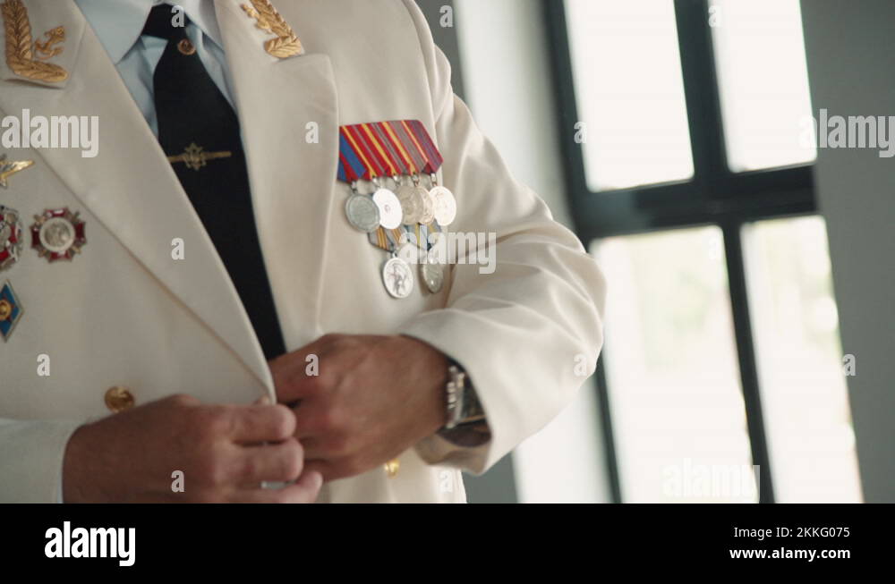 Captain of ship button white jacket uniform. Man sailor put on suit ...