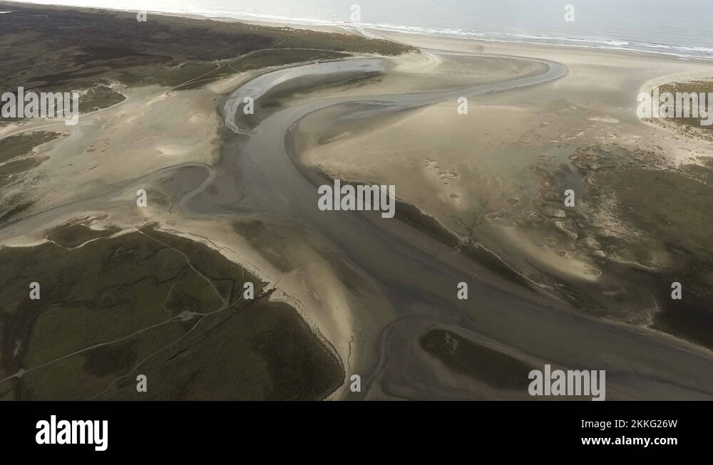 Frisian Scheirmonnikoog island fjord channel beach estuary aerial view ...