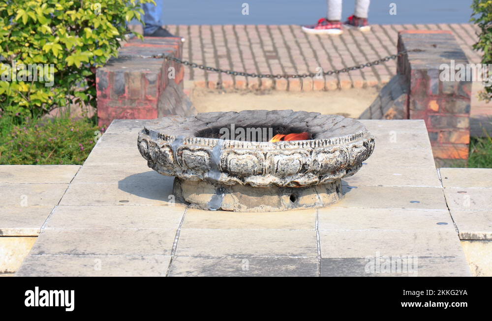Eternal Peace flame at Lumbini. The flame keeps burning 24 hours a day ...