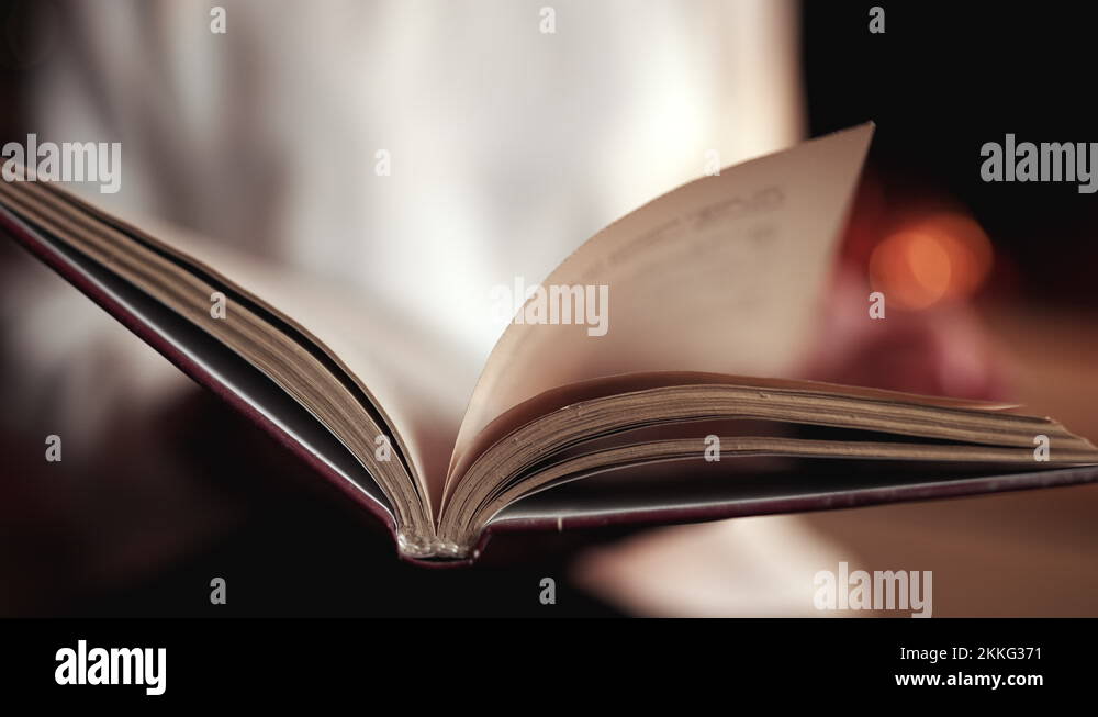 Woman flipping through pages of paper book. Lady with novel. Girl ...
