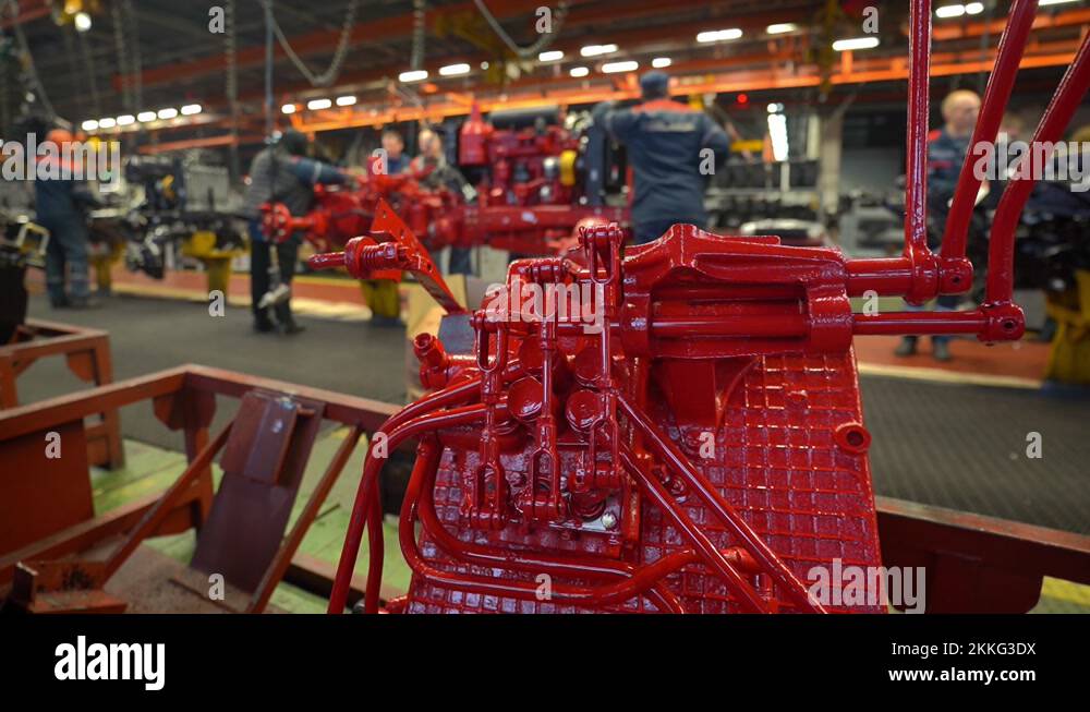 A fragment of the gearbox from the engine of a heavy tractor in the ...