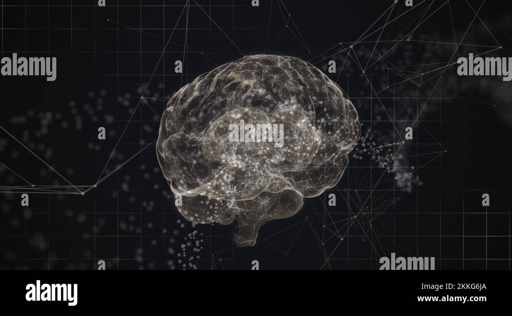 Digital animation of human brain and dna structure spinning against ...