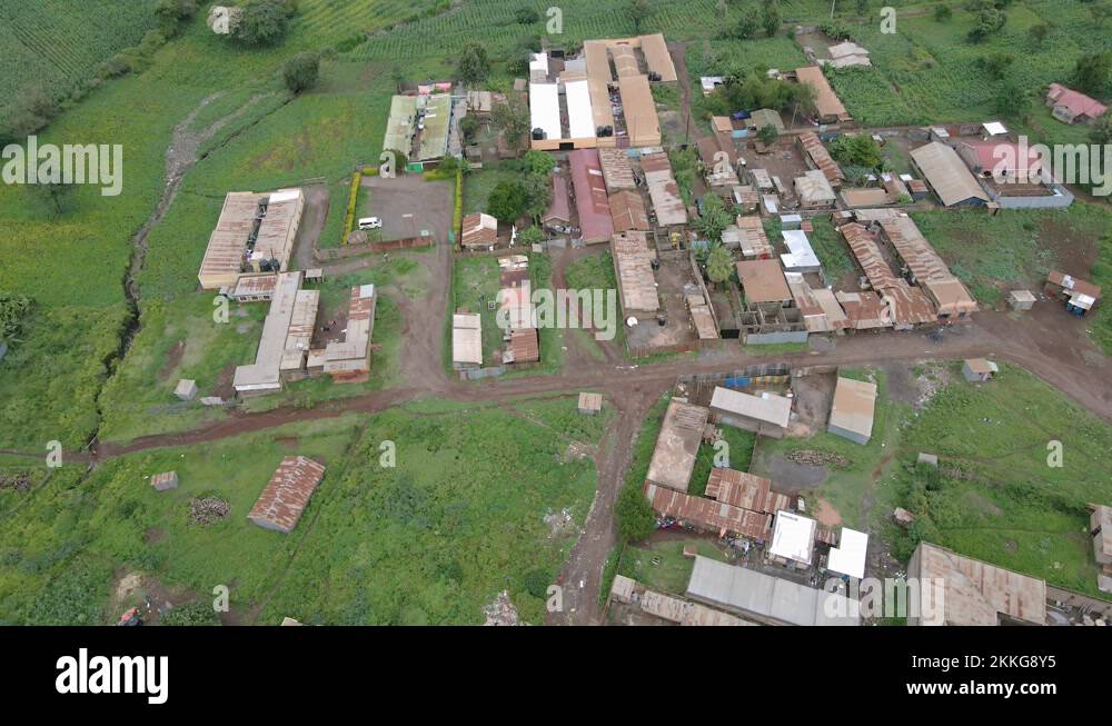 Bird's Eye View Of Old Structures And Houses In The Rural Town Of Stock ...