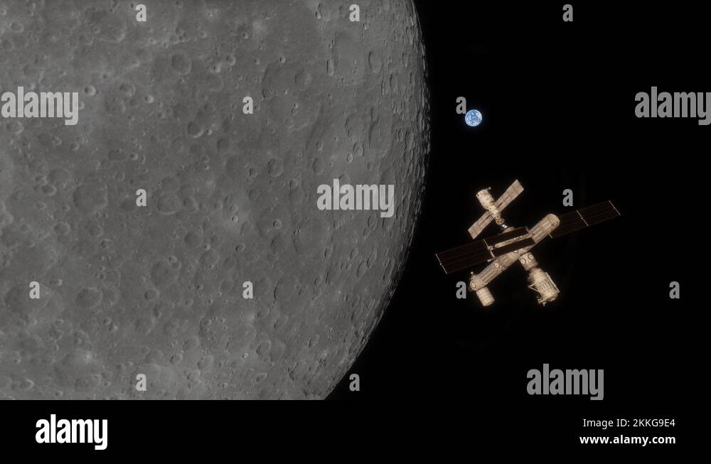 A space station modeled after the future NASA Lunar Gateway, orbiting ...