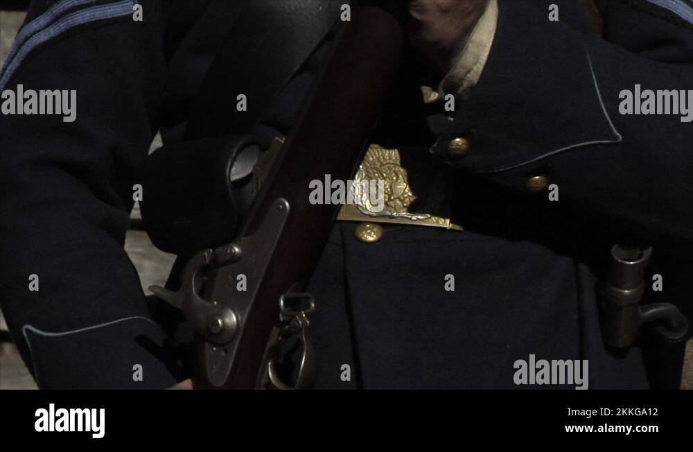 Civil War Union Soldier Re-enactor practicing musket drill & loading ...