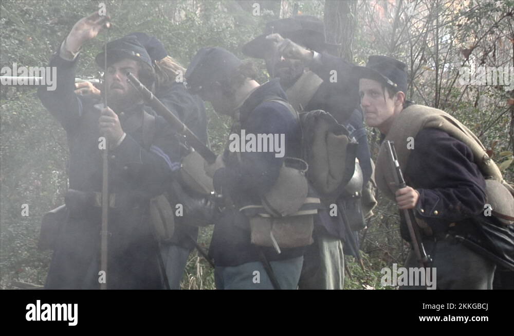 Civil War soldiers firing and fighting in a staged combat battle Stock ...