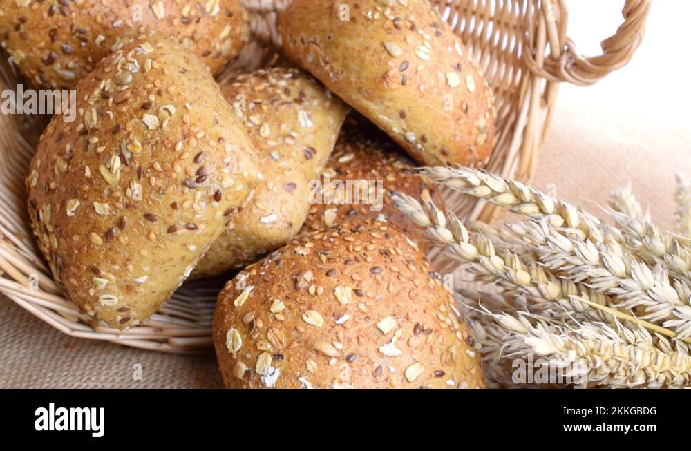 Home baked bread. Rye bakery with crusty loaves and crumbs. Fresh ...