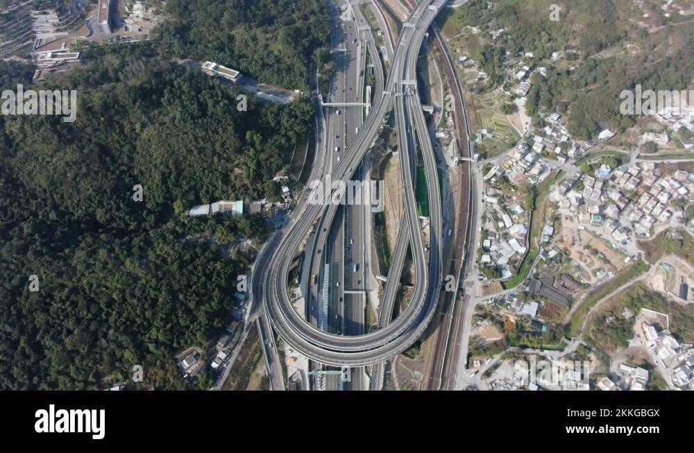 Traffic on a Massive highway interchange with multiple levels and loop ...