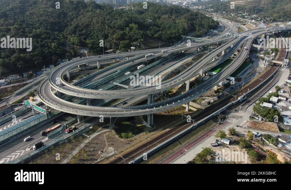 Traffic on a Massive highway interchange with multiple levels and loop ...
