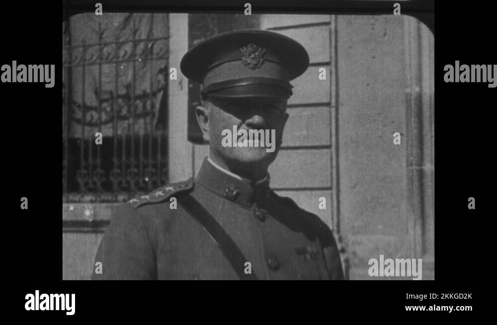 Europe 1910s: Title cards. General John H. Pershing. Soldiers board ...