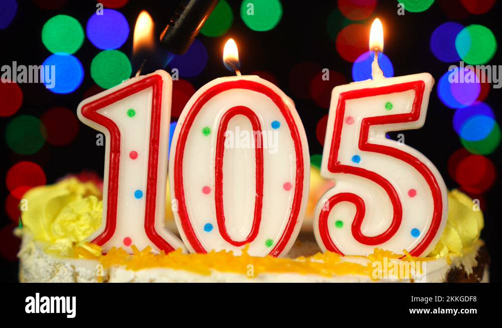 Number 105 Happy Birthday Cake With Burning Candles Topper Stock Video ...