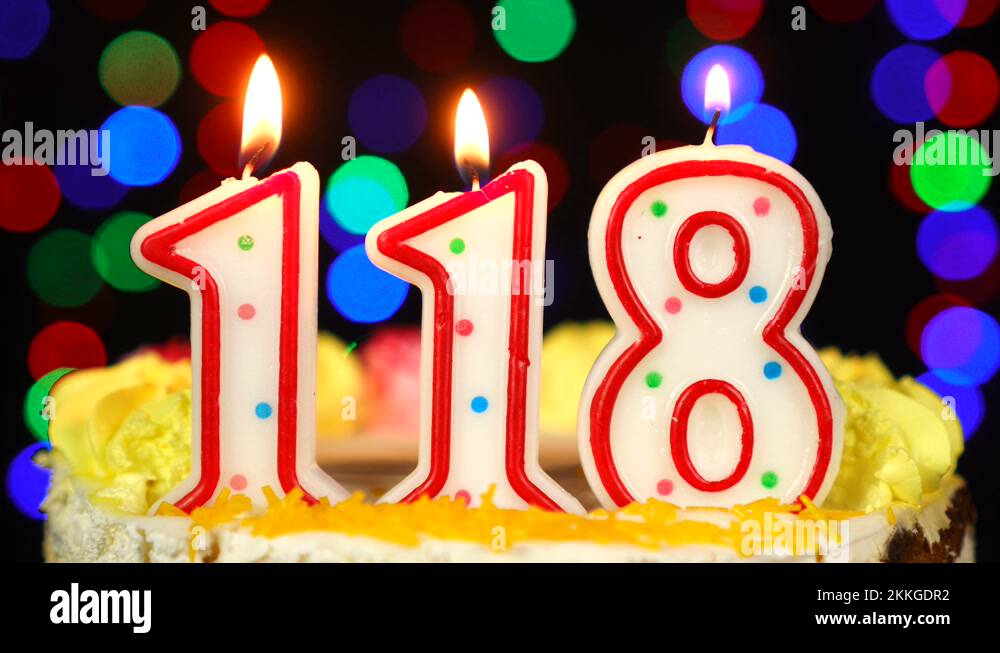 Number 118 Happy Birthday Cake With Burning Candles Topper Stock Video ...