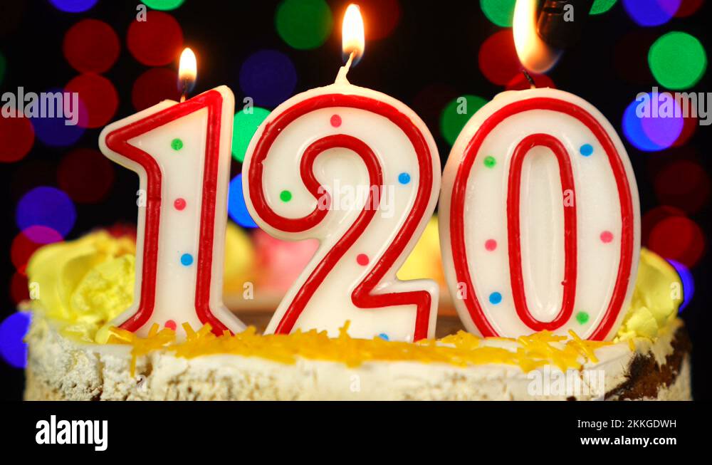 Number 120 Happy Birthday Cake With Burning Candles Topper Stock Video ...