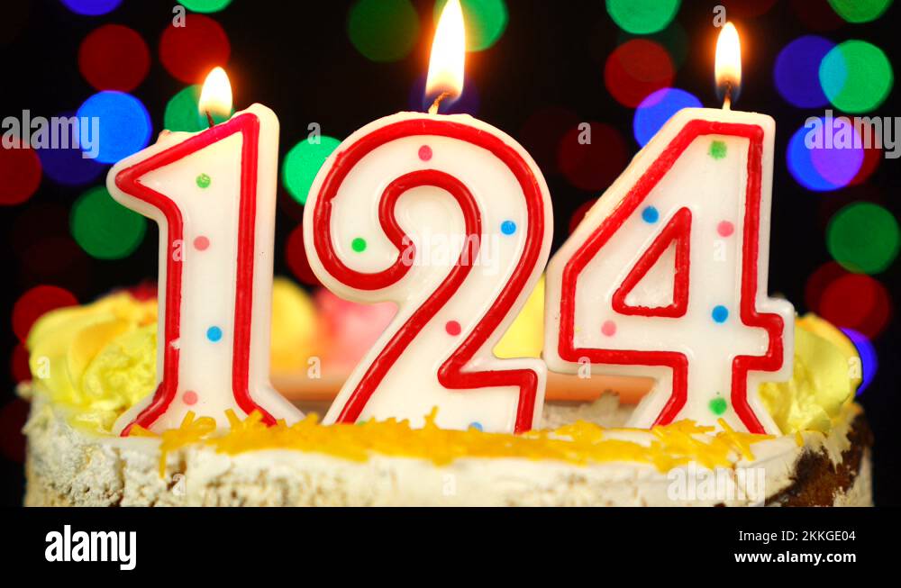 Number 124 Happy Birthday Cake With Burning Candles Topper Stock Video ...