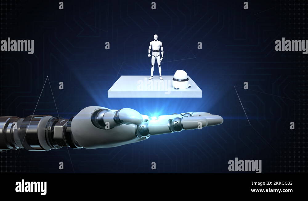 The robot arm spreads its palm, artificial intelligence Robots rotates ...