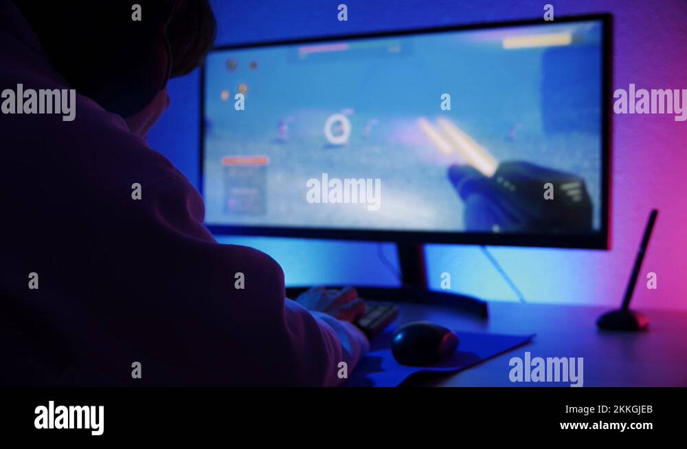 Twitch streamer gamer playing shooter online video game - Technology ...