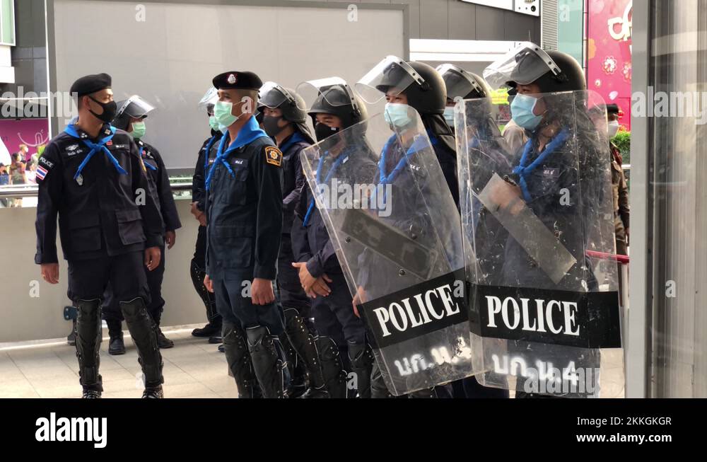 Thai Riot Police Stand Guard with their Riot Shields at a Protest Stock ...