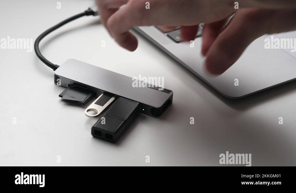 Connecting a USB key to a USB Hub of a Laptop Computer Stock Video ...