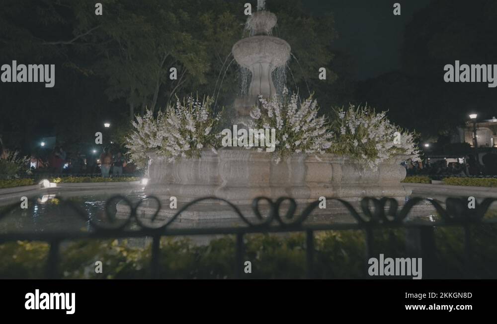 Antigua Guatemala Main square fountain during nighttime decorated by ...
