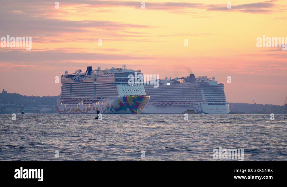 Norwegian Encore entering New York, and Norwegian Escape exiting ...