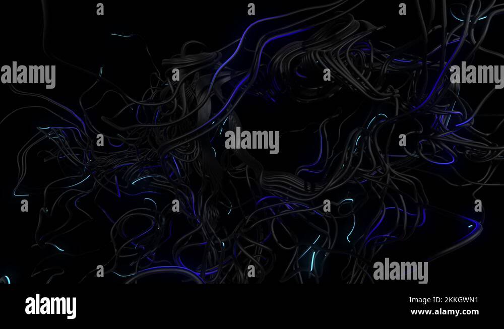 AI blue signals. 4k abstract looped background with curved intertwined ...