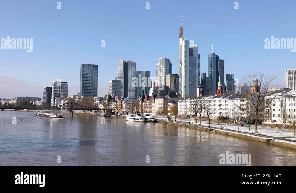 Frankfurt Skyline And Eiserner Steg (Iron Footbridge) Over Main River ...