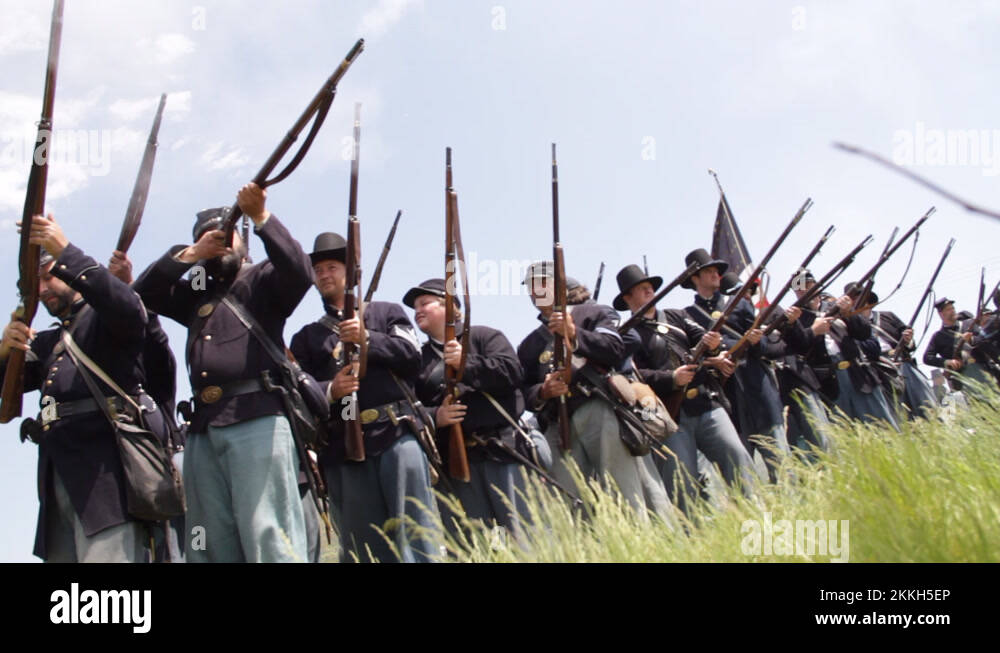 Handheld "Combat Camera" with a Union Firing line - Civil War Battle ...
