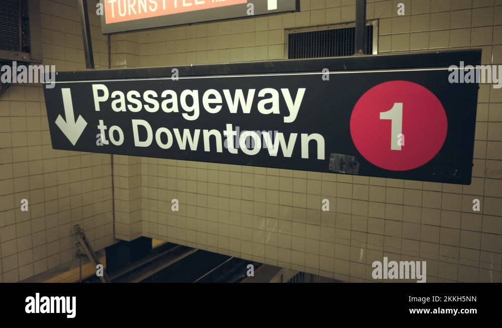 Passageway to Downtown sign in subway New York 4k Stock Video Footage ...