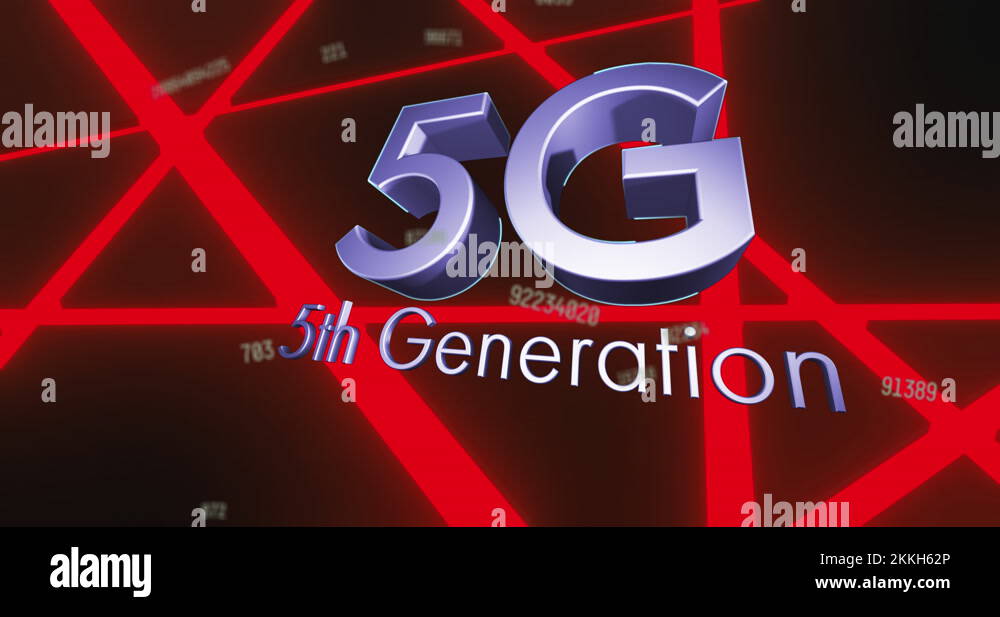 Animation of 5g 5th generation text and numbers changing over glowing red lines Stock Video ...