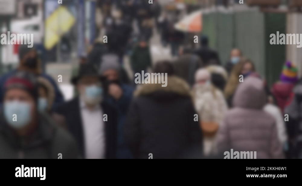 Crowd of people wearing mask masks walking street city coronavirus ...