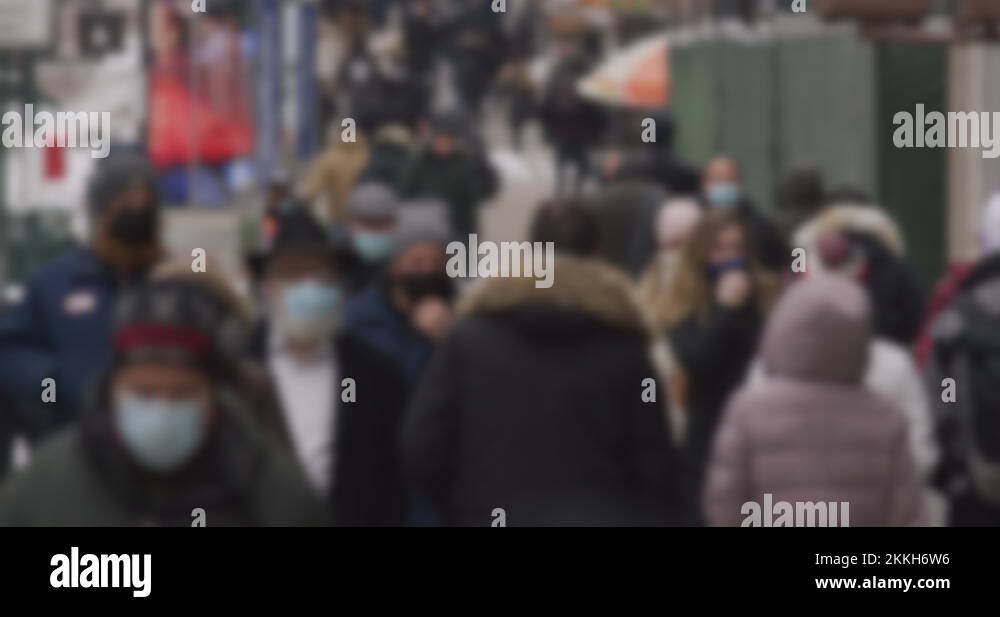 Crowd of people wearing mask masks walking street city coronavirus ...