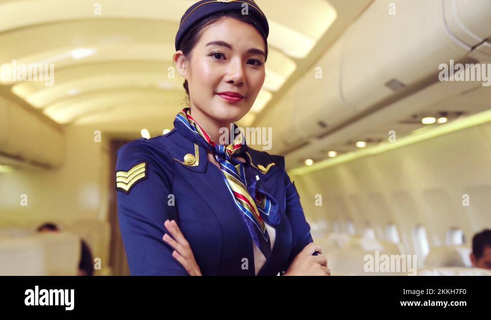 Cabin crew or air hostess working in airplane Stock Video Footage - Alamy