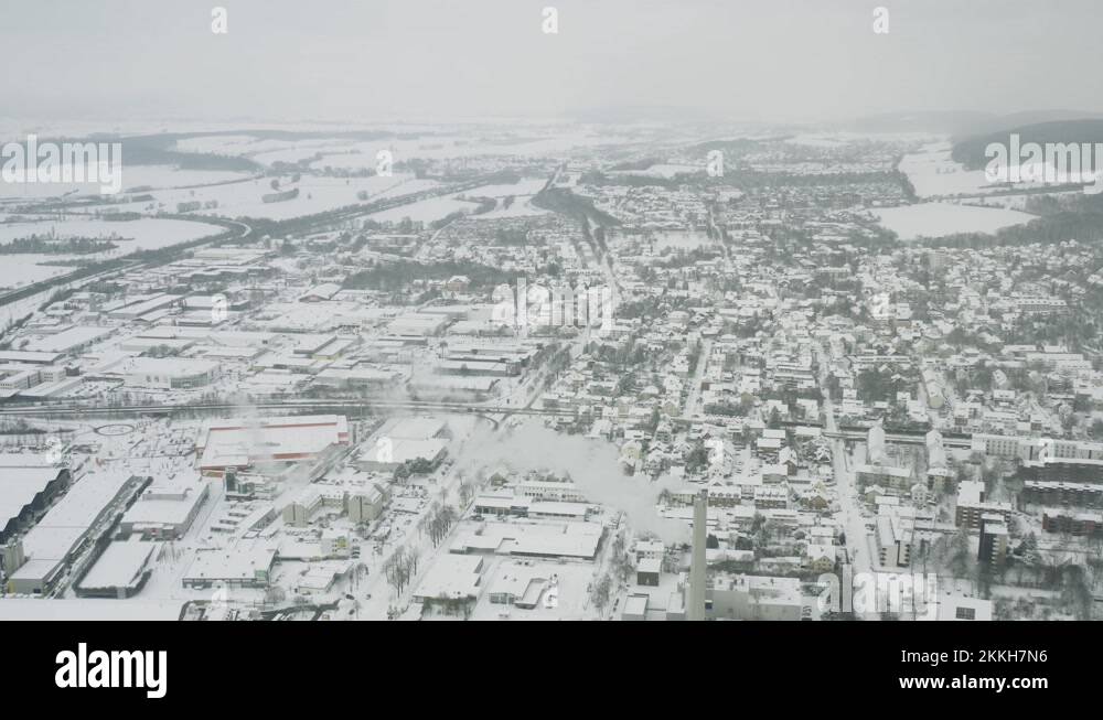 Drone Aerial of the university city Göttingen after snow storm tristan ...