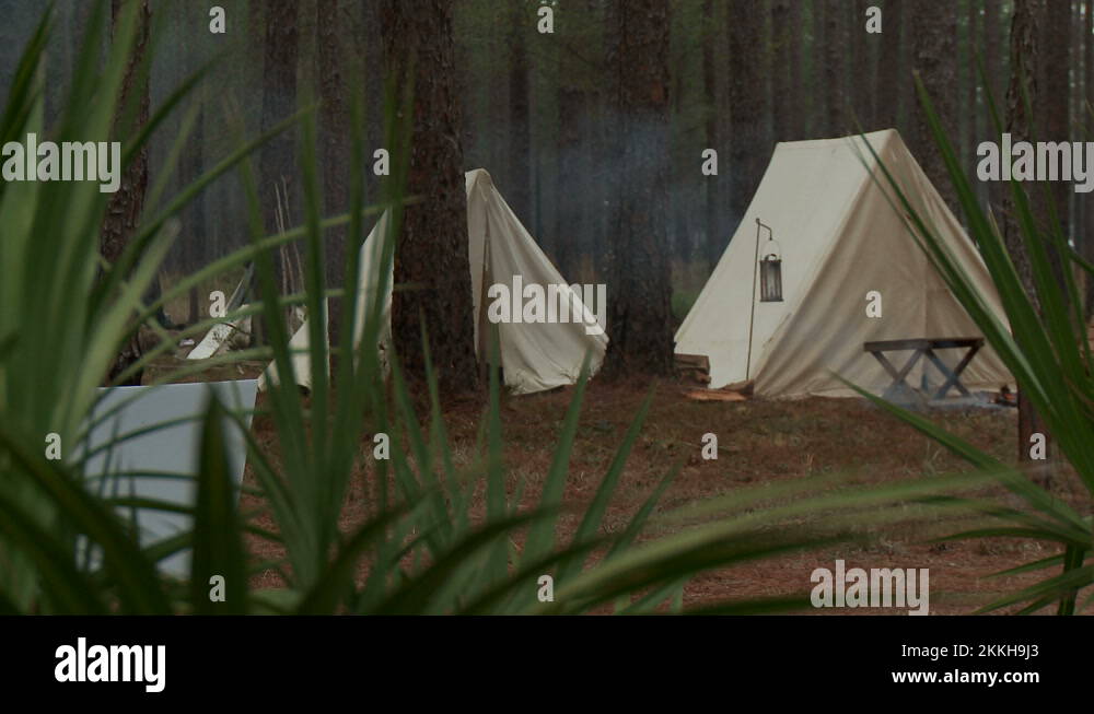 Civil War Re-enactment Soldier "tent camp" with campfires, soldiers ...