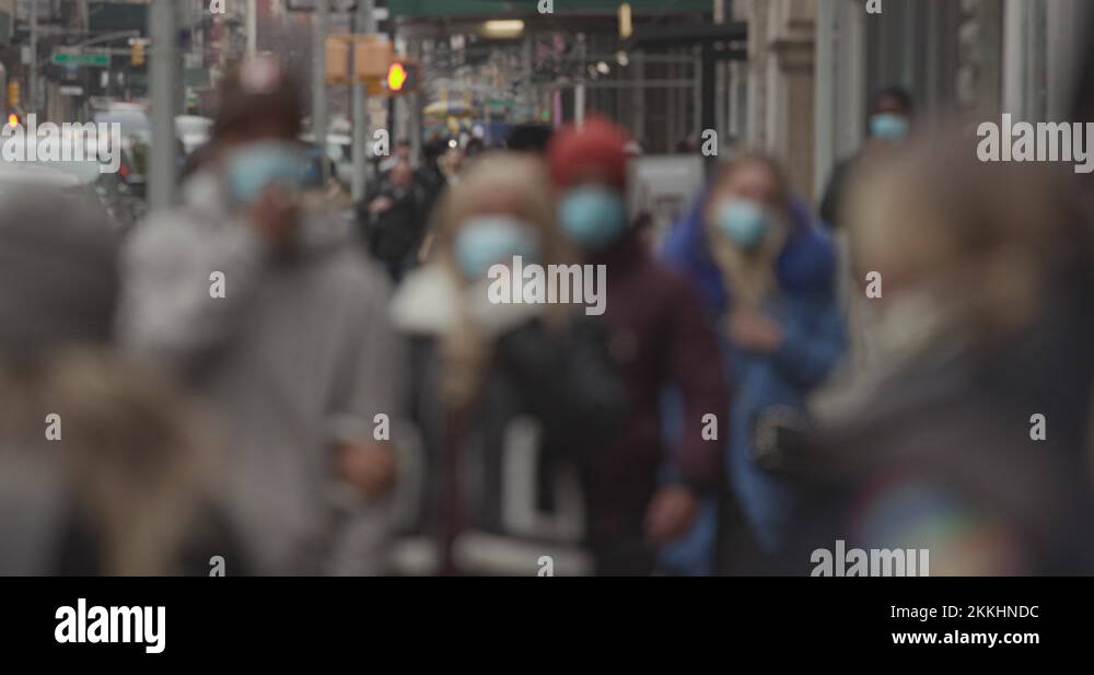 Crowd of people wearing mask masks walking street city coronavirus ...