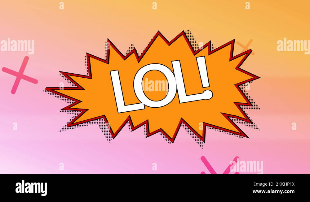 Animation of lol text in white letters in retro speech bubble over ...