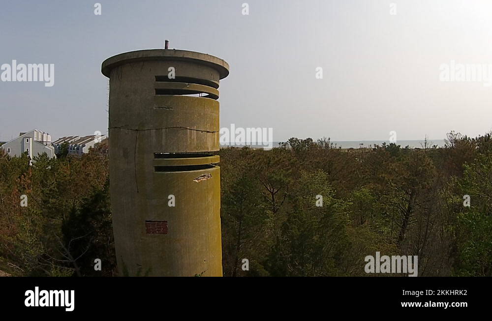 Drone shot moves toward historic World War II watchtower at Bethany ...