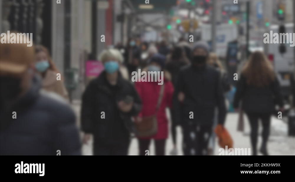 Crowd of people wearing mask masks walking street city coronavirus ...
