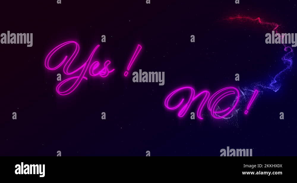 Animation of the words yes and no in pink neon with red and blue vapour ...