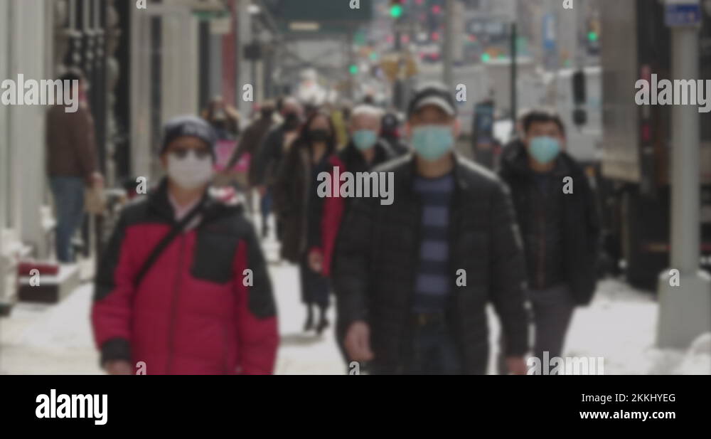 Crowd of people wearing mask masks walking street city coronavirus ...