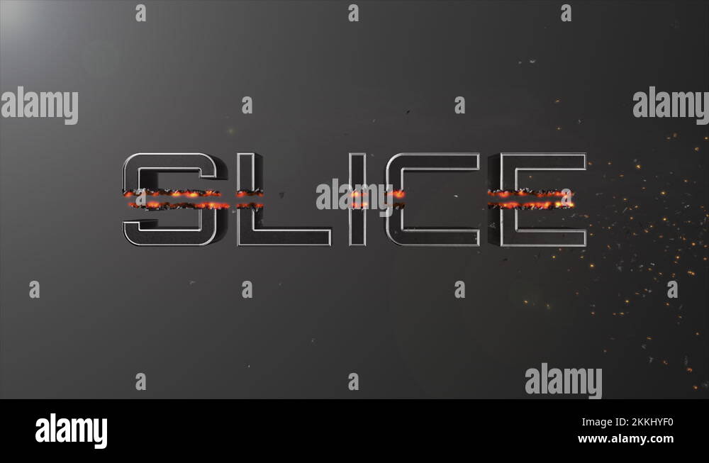 “SLICE” text animation of 3D embossed text sliced through the middle ...