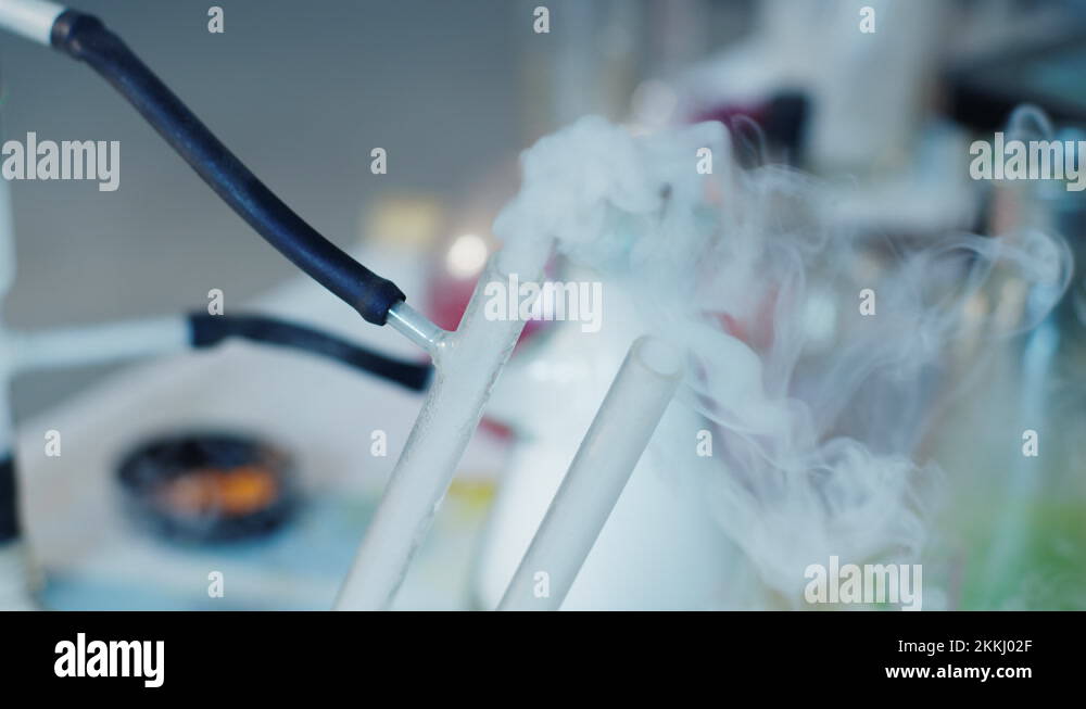 Details closeup boiling chemical reaction substance from the chemistry ...