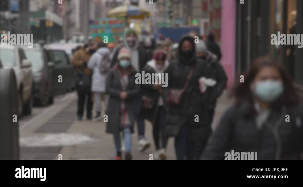 Crowd of people wearing mask masks walking street city coronavirus ...