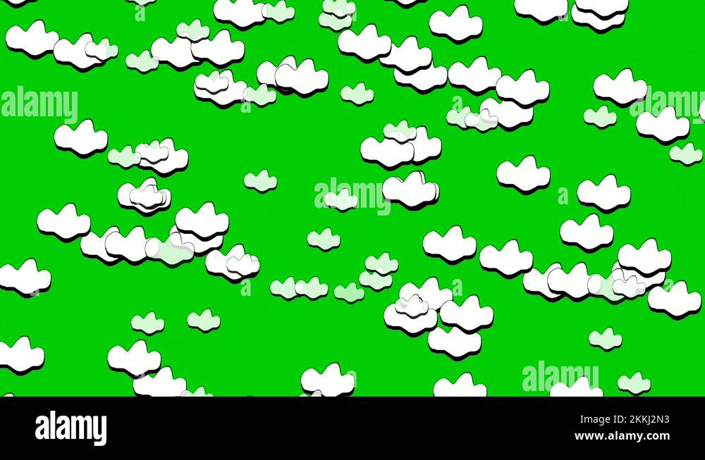 Rain white clouds animation on green screen. 4K falling clouds cartoon ...