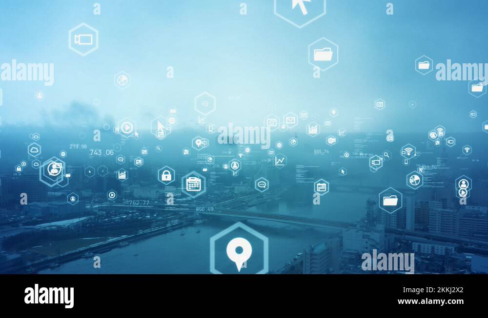 Smart city and communication network concept. 5G. IoT (Internet of ...